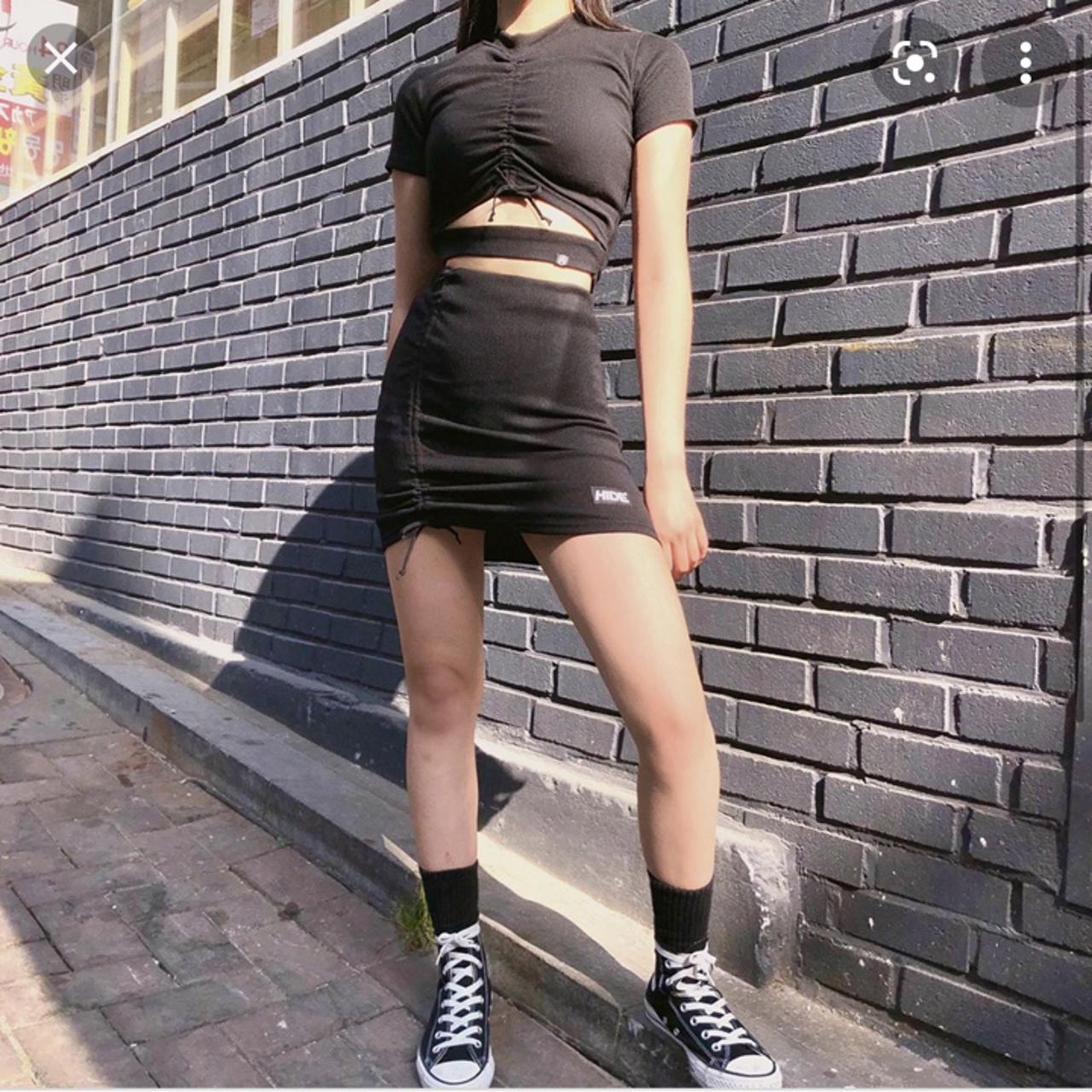 - mixxmix hide (korean brand) black drawstring... - Depop