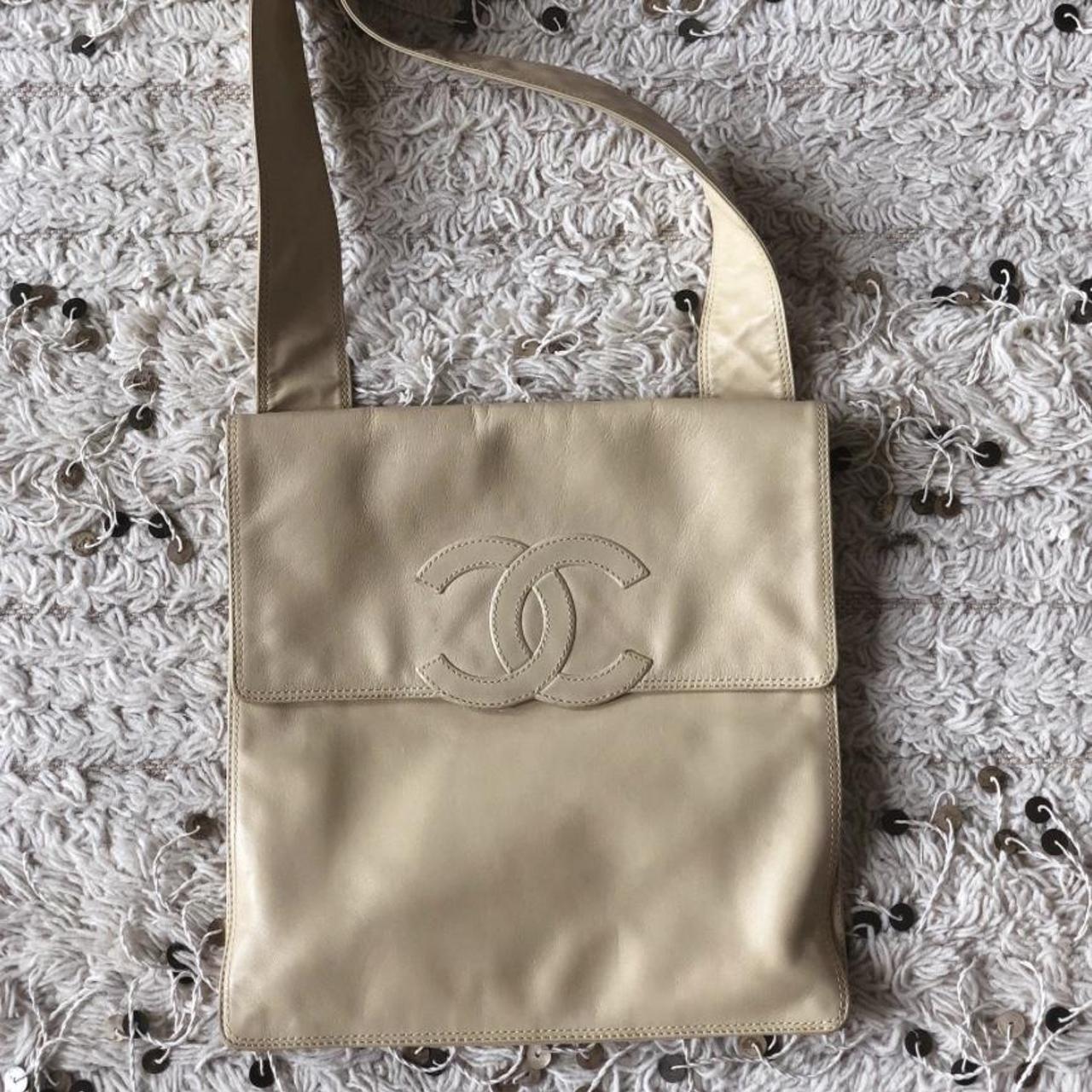 Chanel Beige Boho Leather Crossbody Satchel... - Depop
