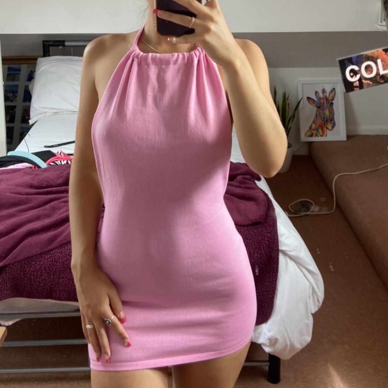 Pink halterneck backless dress. Only worn for pics.... - Depop