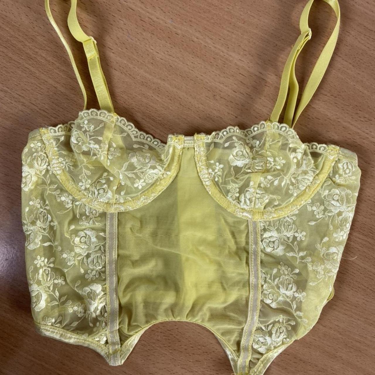 Yellow corset crop top Shown on a size 8 - Depop