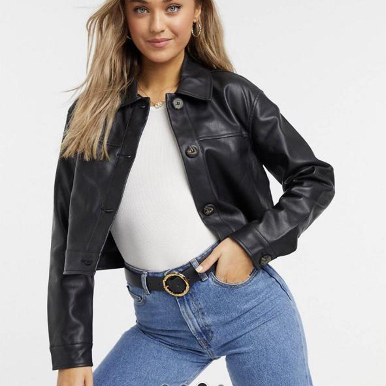 Asos cropped leather jacket Size XS Perfect condition - Depop