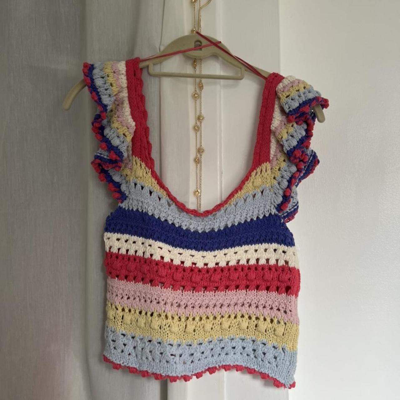 Zara ruffle knit top multicoloured💗knit crochet... - Depop