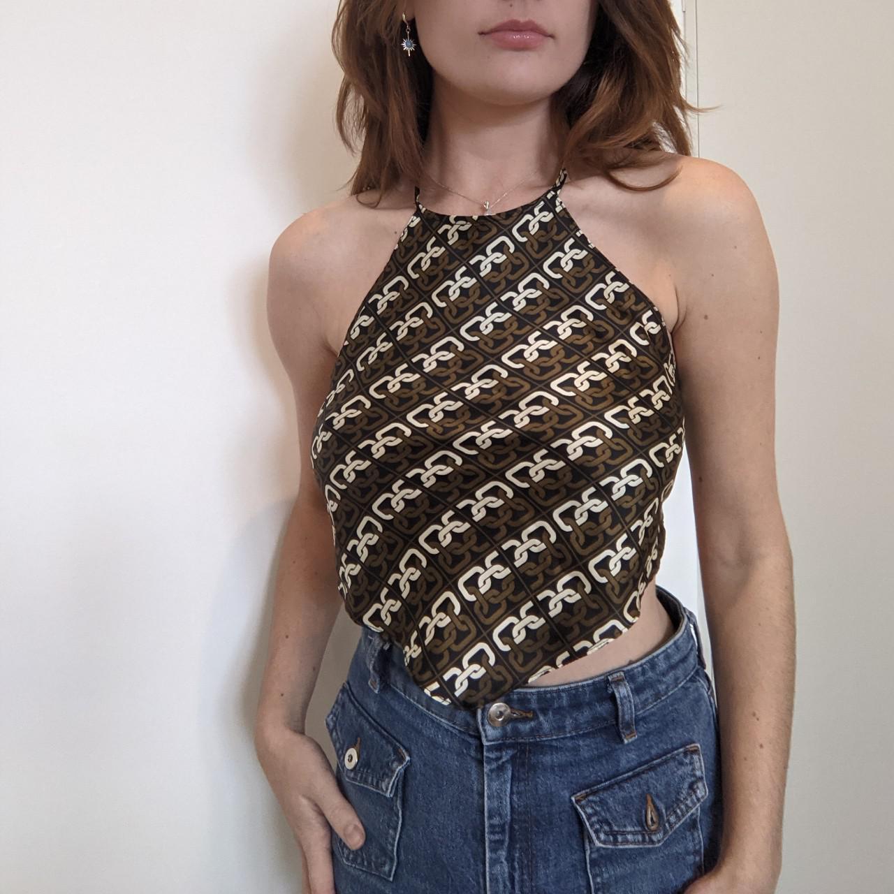 Chain print, satin crop top. By collusion. Only worn... - Depop