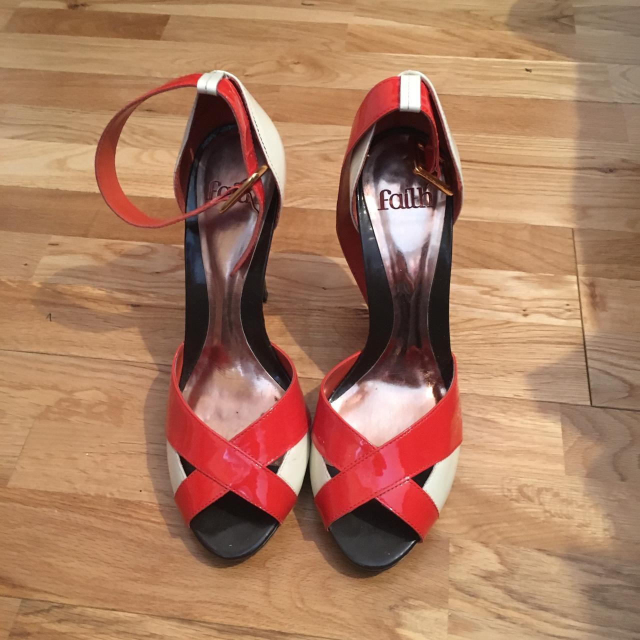 Faith patent strappy heels in orange cream and... - Depop