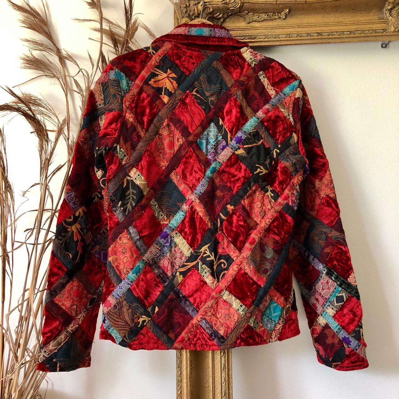Rich Red Velour Quilted Jacket button font closure... - Depop