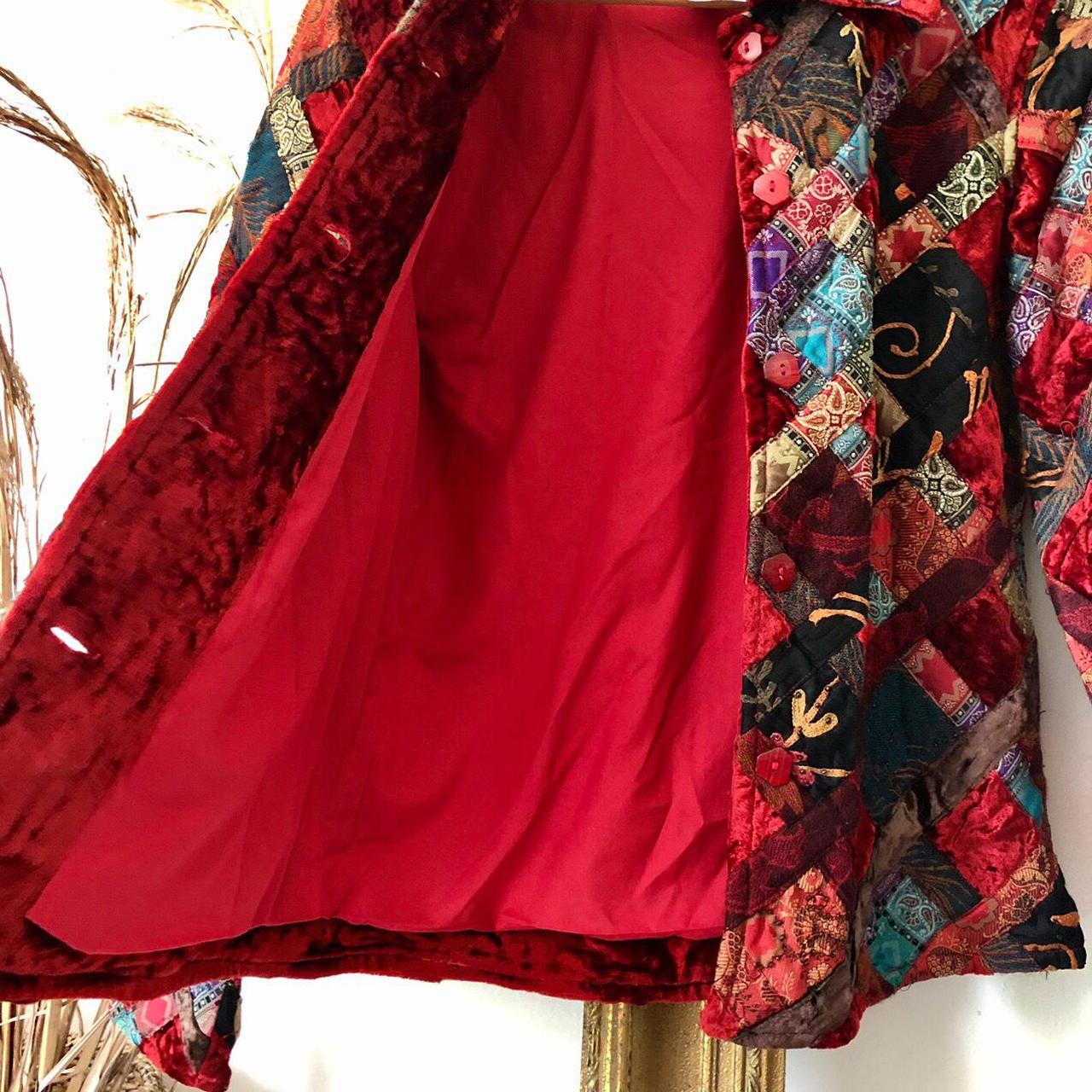 Rich Red Velour Quilted Jacket button font closure... - Depop