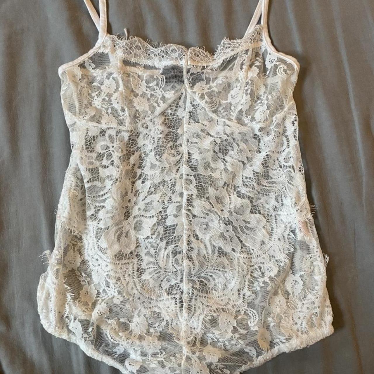 PrettyLittleThing White Lace Bodysuit Size 4 Perfect... - Depop