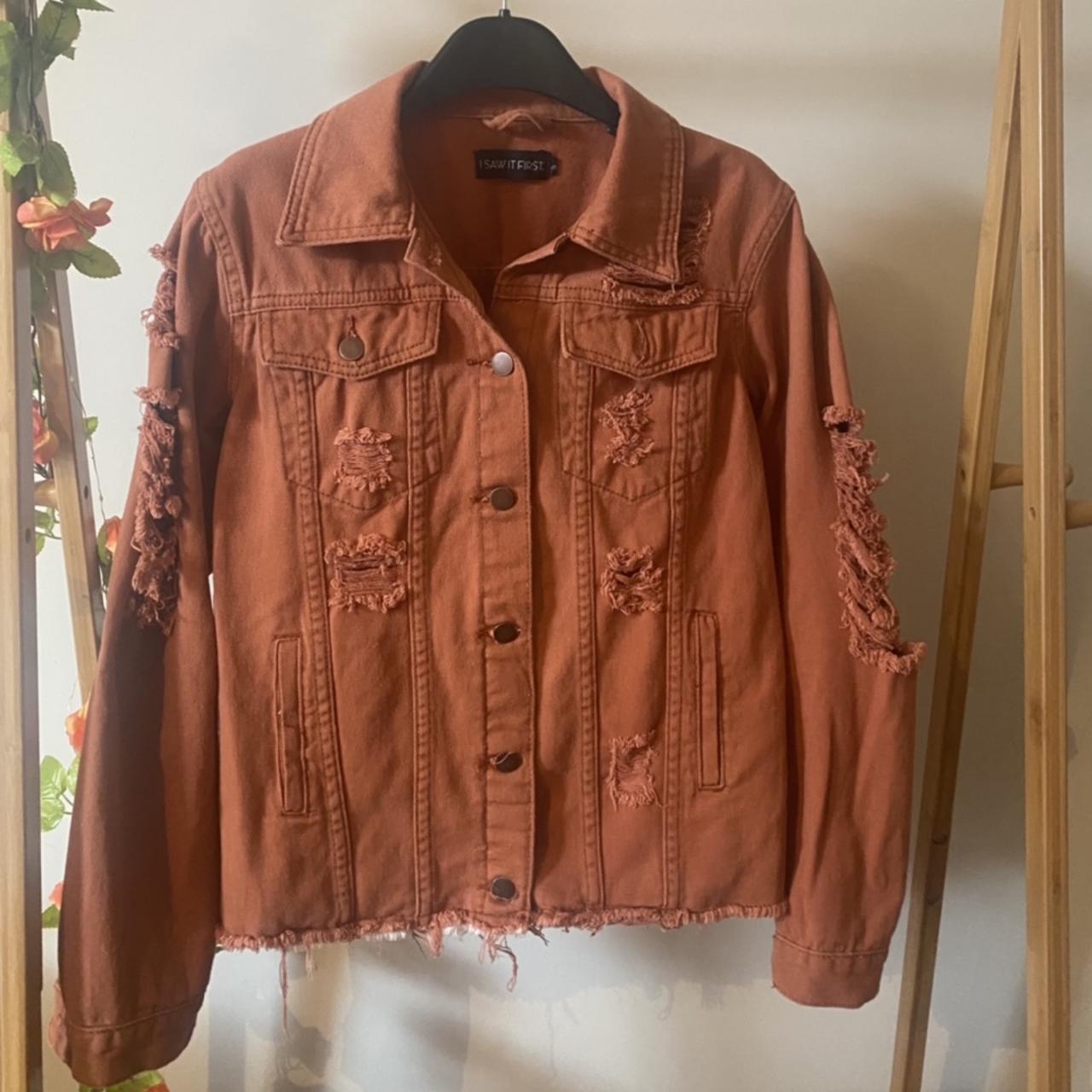 Denim jacket in rusty orange • shade size small •... - Depop