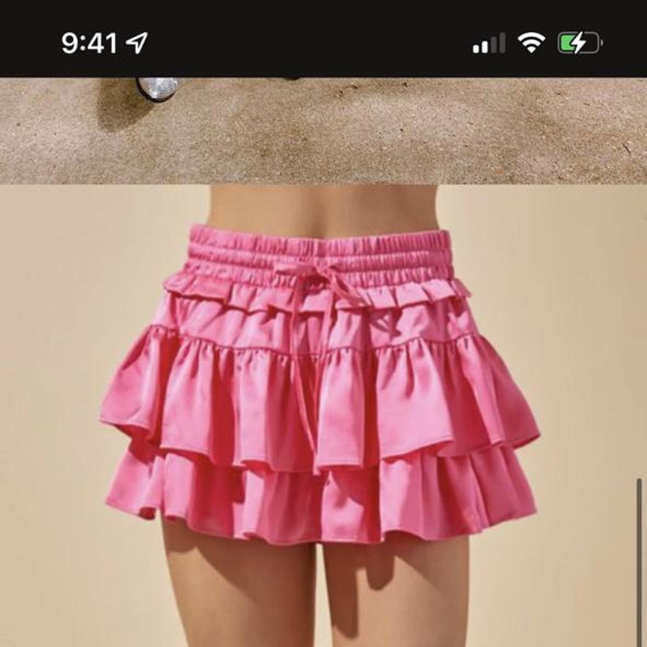 Pink Ruffle Mini Skirt worn once brandy melville... - Depop