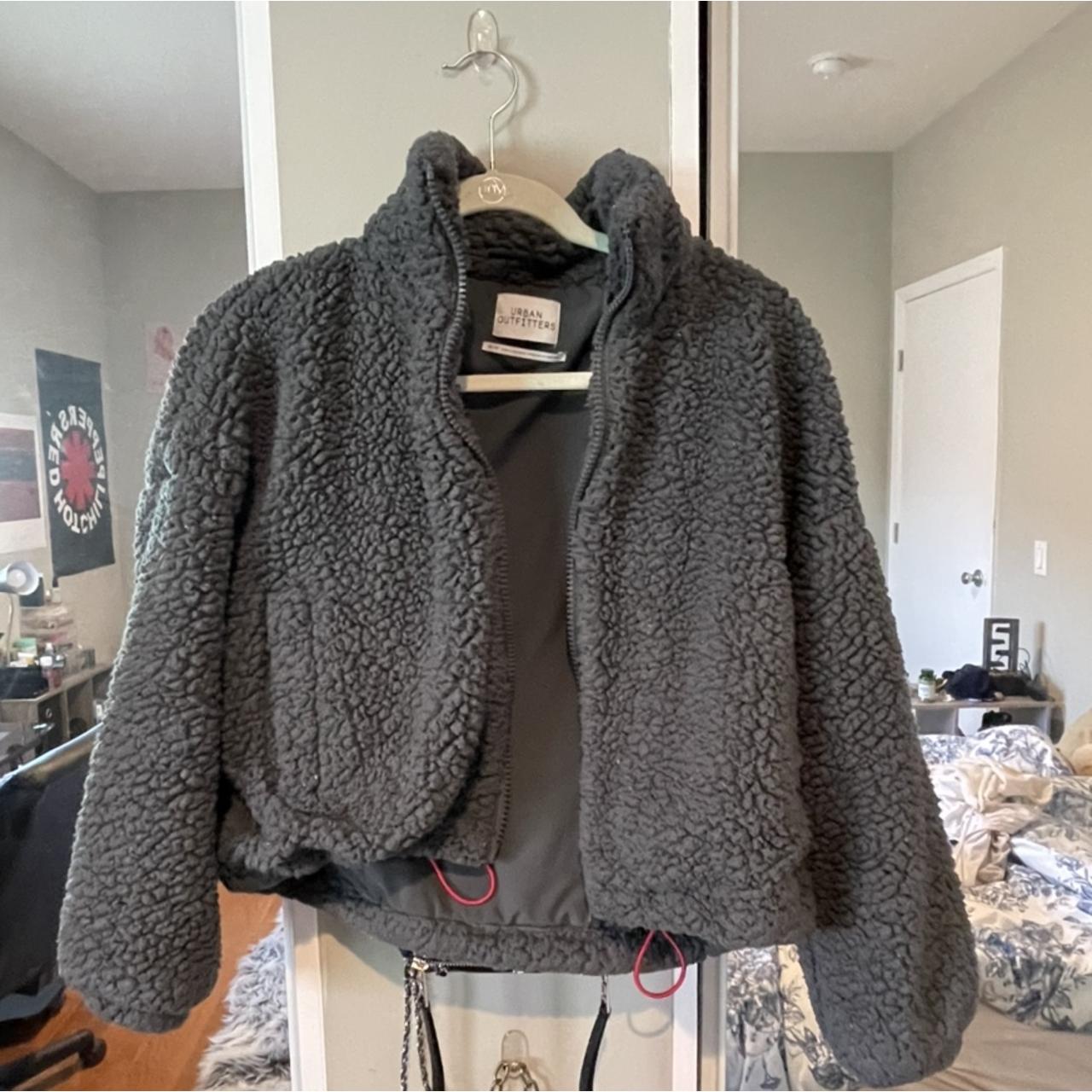 urban outfitters fuzzy jacket. bomber/puffer cropped... - Depop
