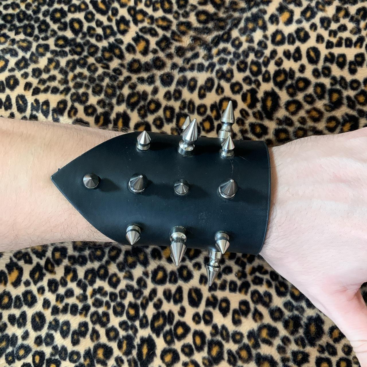Spiked leather gauntlet bracelet Easy on and off... - Depop