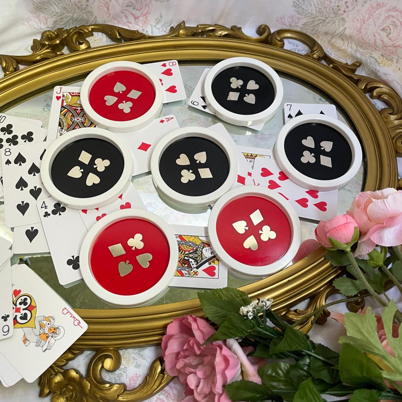 Vintage playing card plastic coasters. Set of 7 red... - Depop