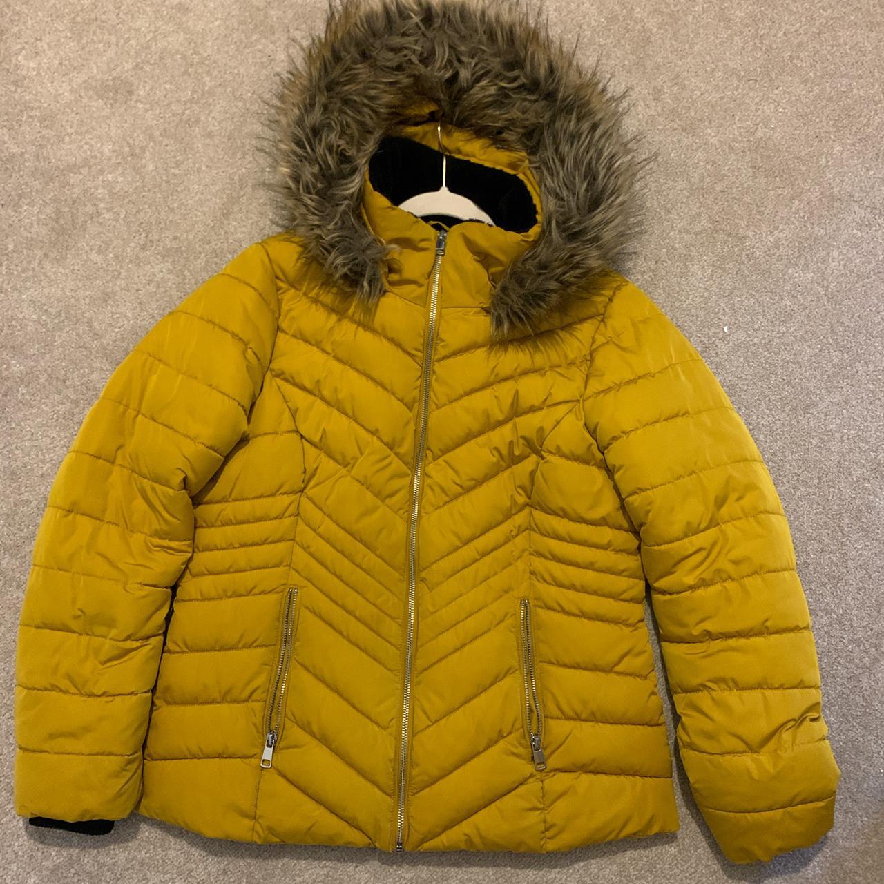 Mustard yellow puffer winter jacket #wintercoat... - Depop