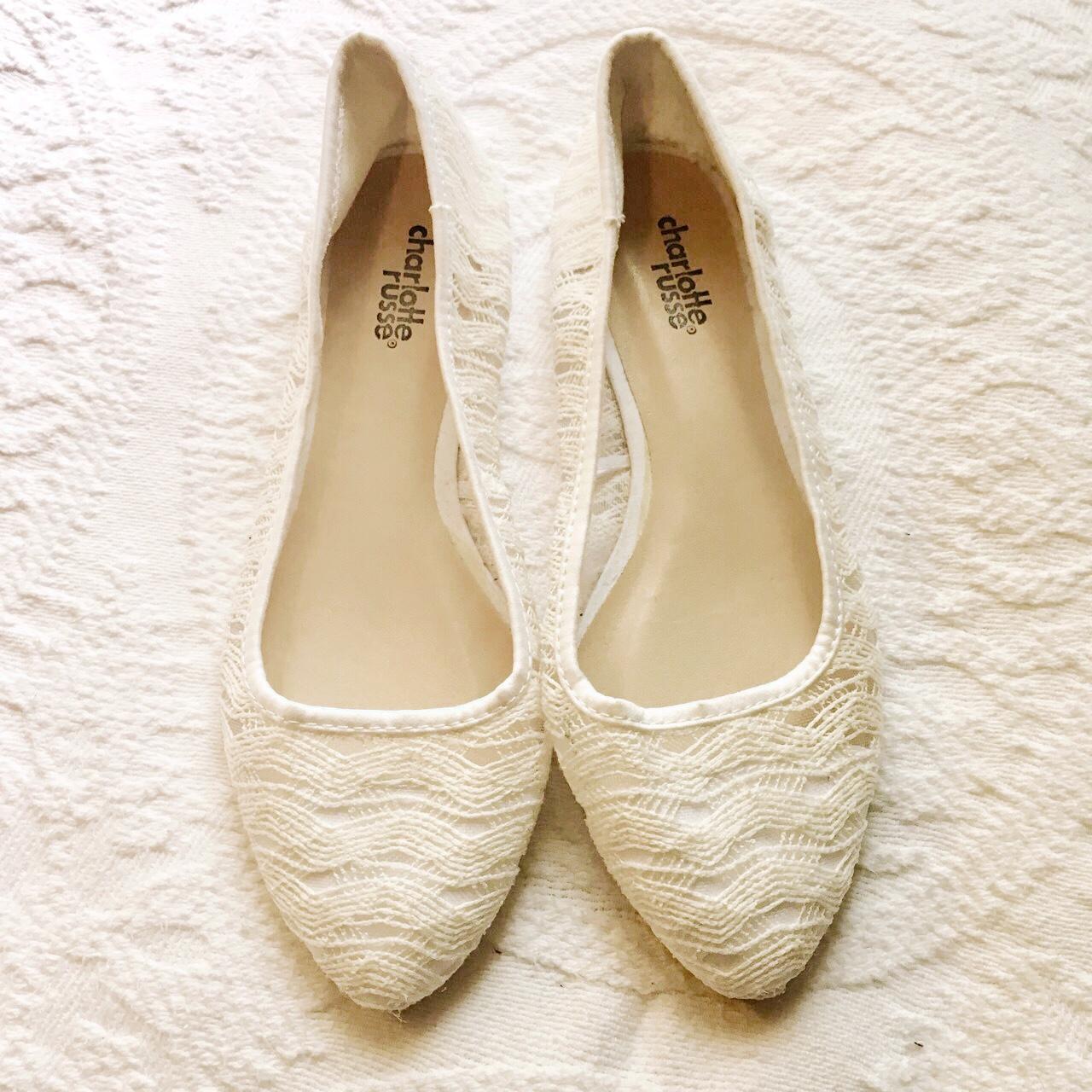 Charlotte Russe cream colored flats ft. sheer lace... - Depop