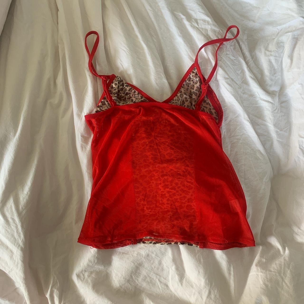 mesh red leopard print top vest - Depop