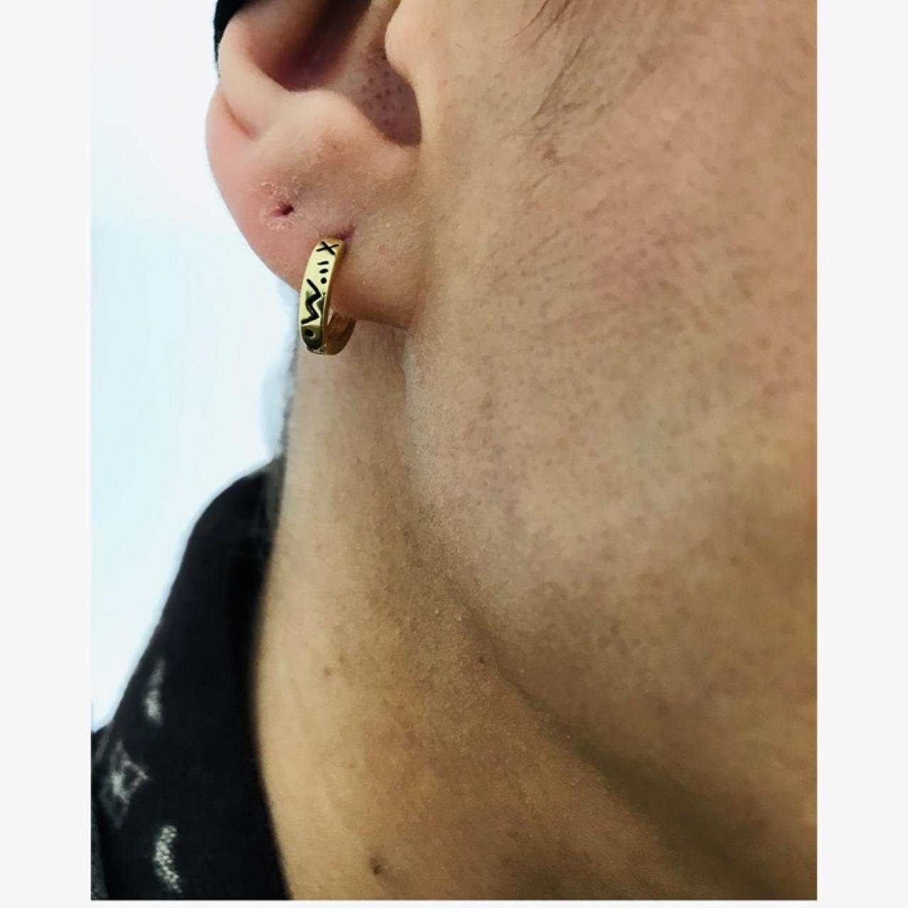 Gold plated over Sterling Silver Aztec Design Hoop... - Depop