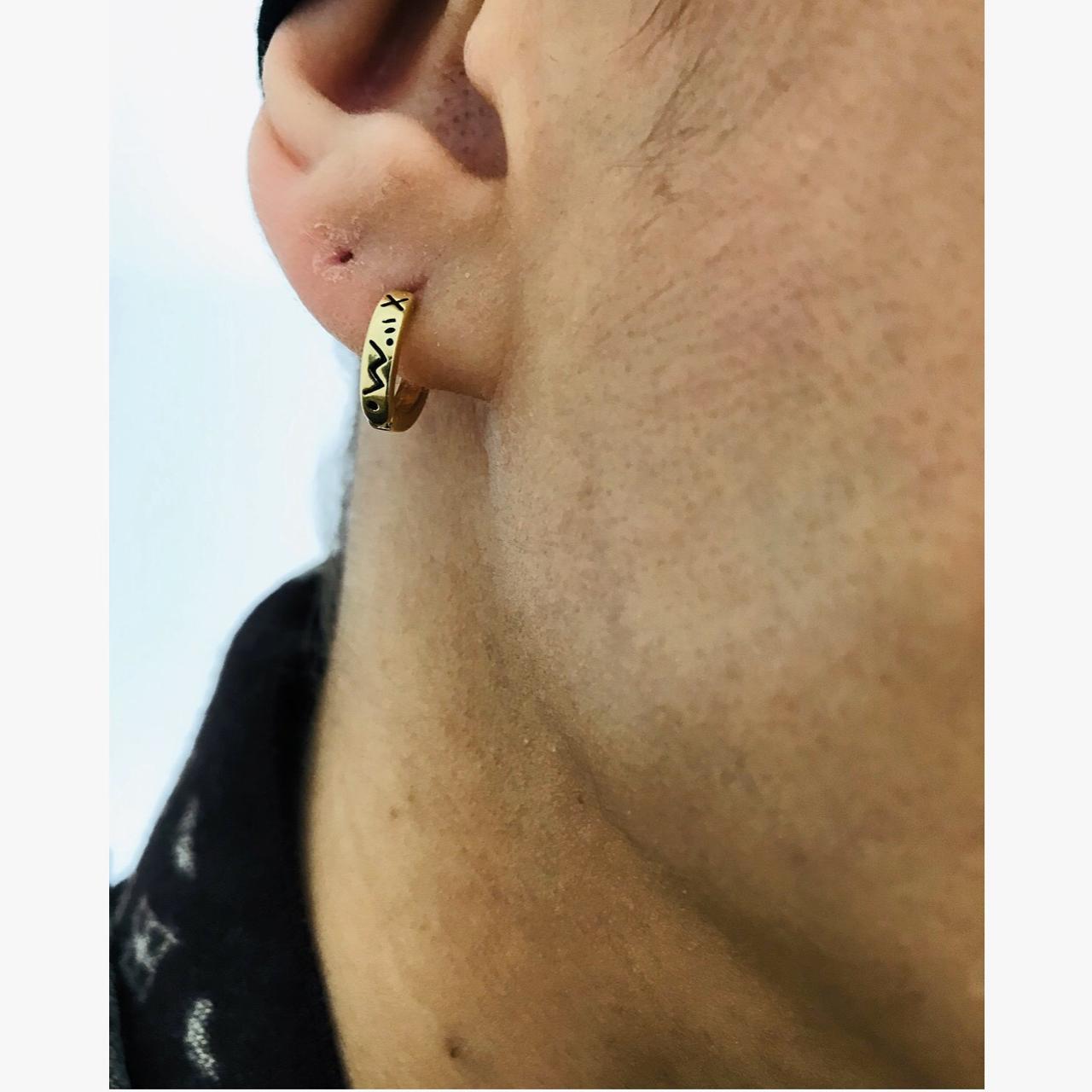 Gold Plated Cross Aztec Design Hoop... - Depop