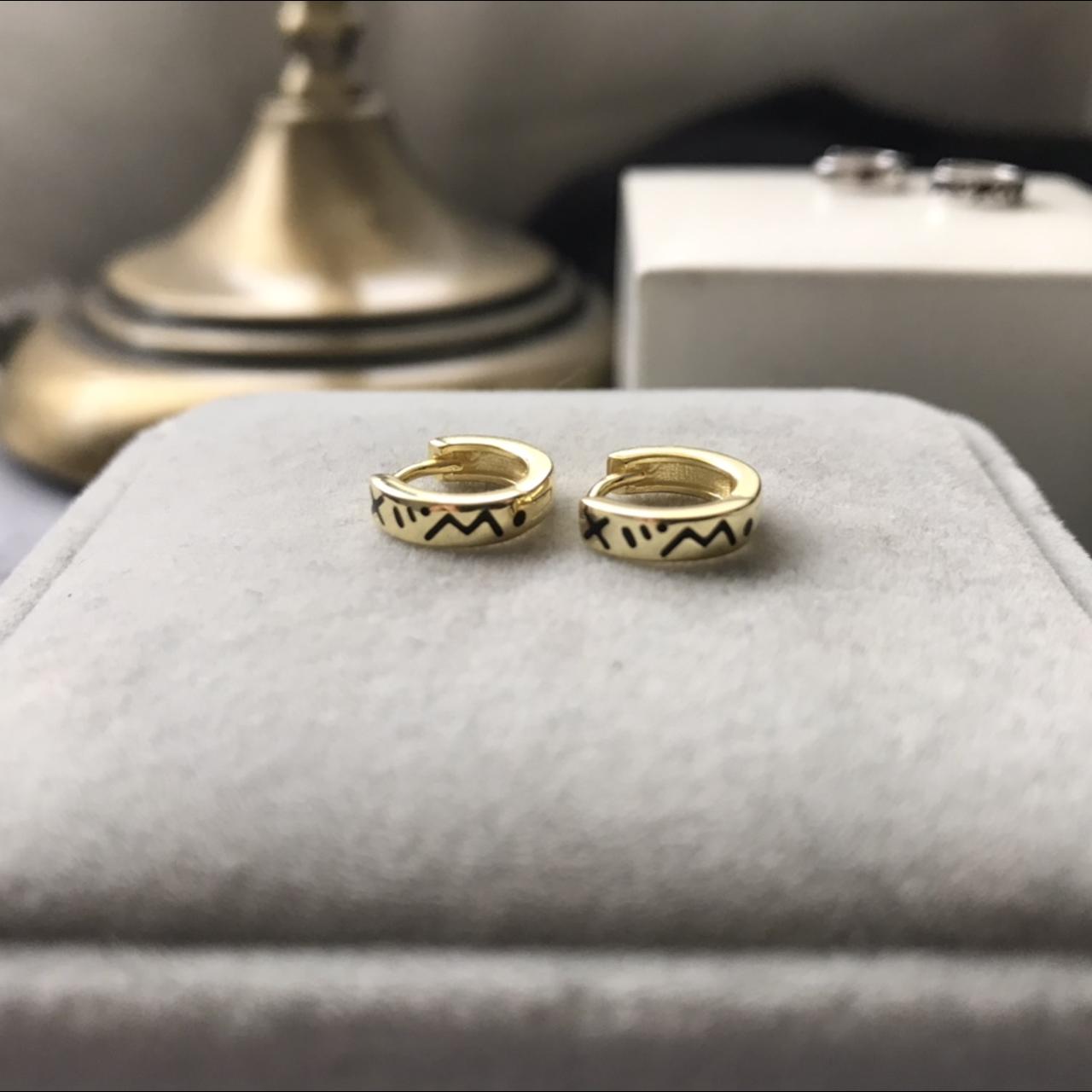 Gold plated over Sterling Silver Aztec Design Hoop... - Depop