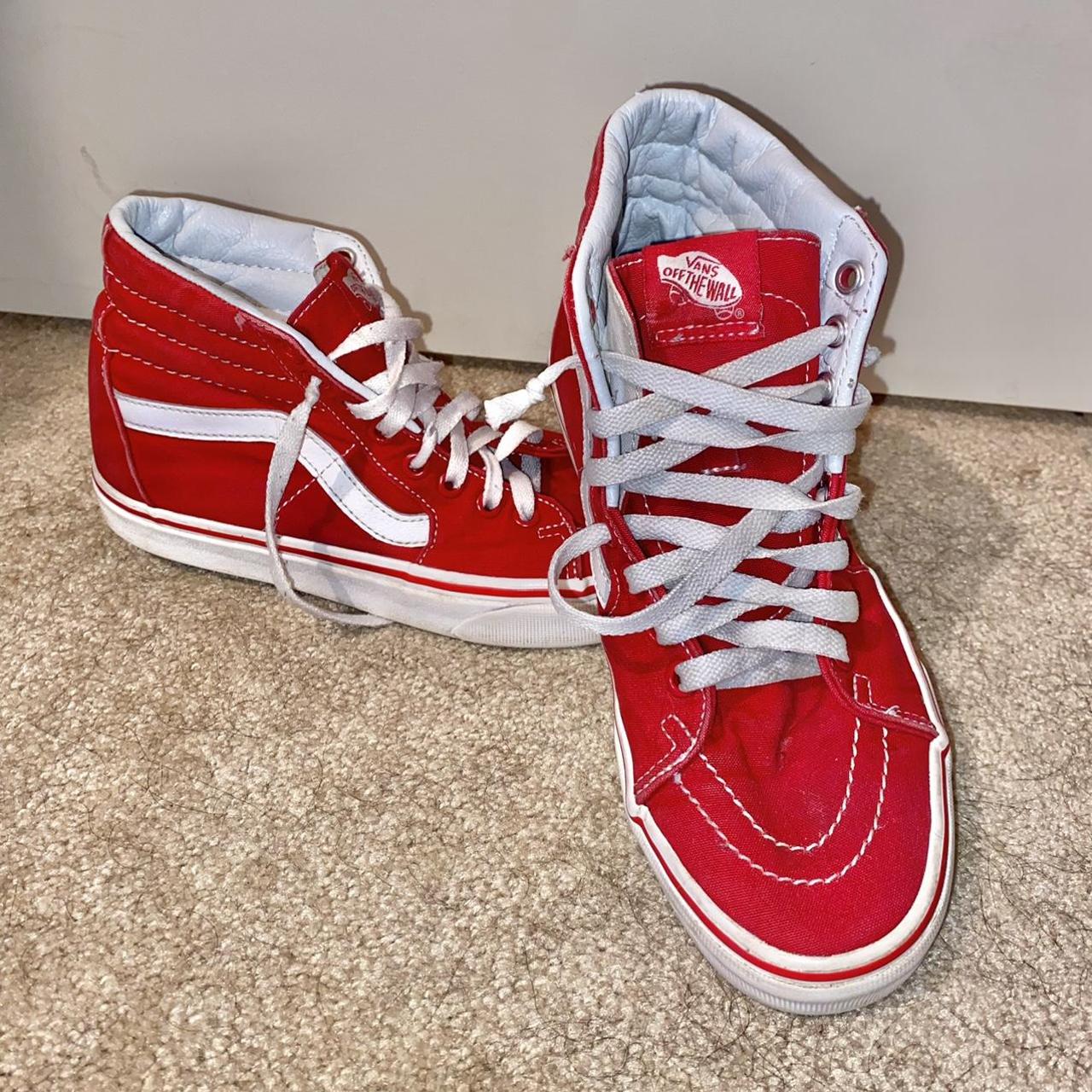 cherry red high top sk8 high vans shoes size 6.0... - Depop