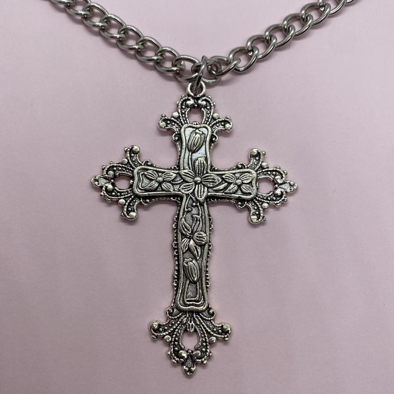 🖤 large gothic cross necklace 🖤chain measures 45cm... - Depop