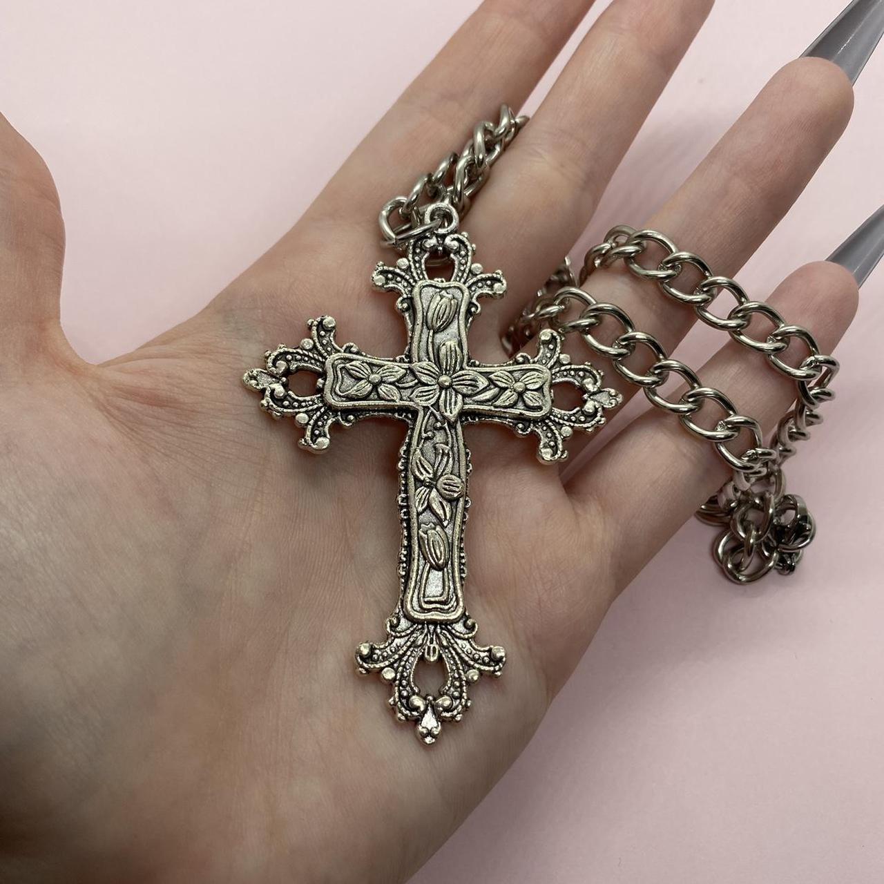 🖤 large gothic cross necklace 🖤chain measures 45cm... - Depop