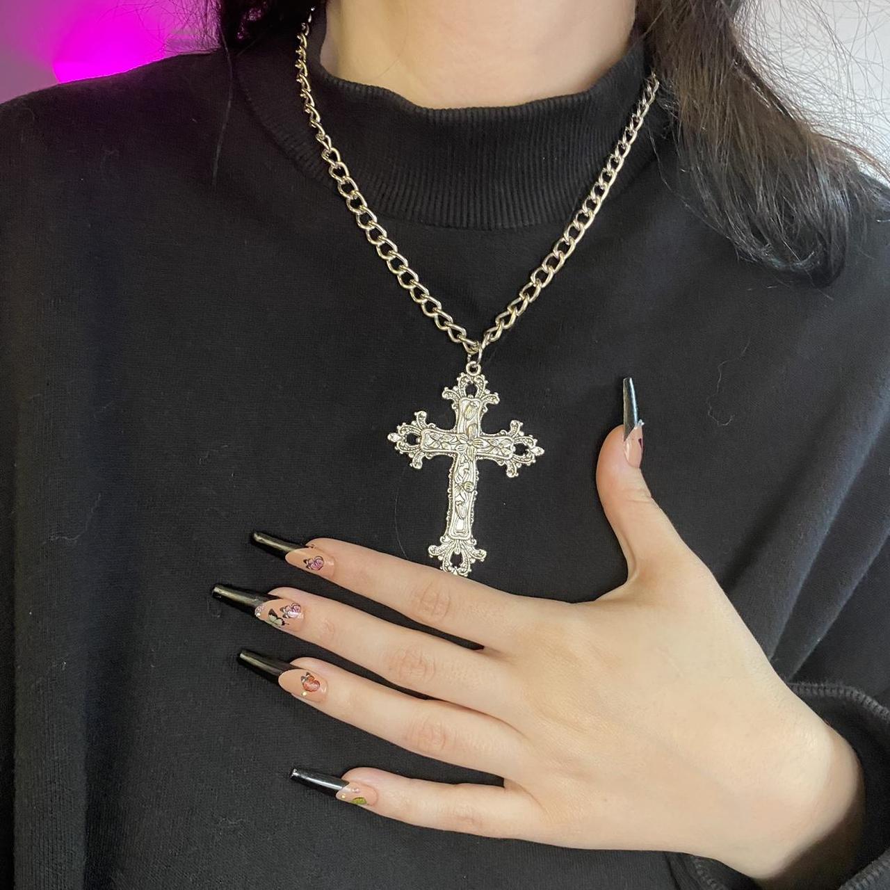 🖤 large gothic cross necklace 🖤chain measures 45cm... - Depop