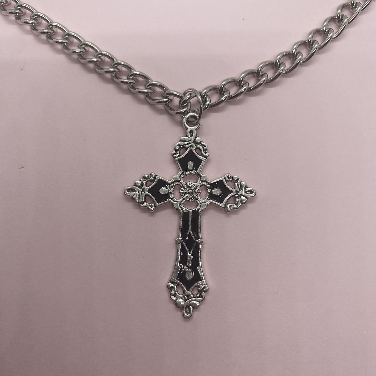 🖤 black gothic cross necklace 🖤chain measures 45cm... - Depop