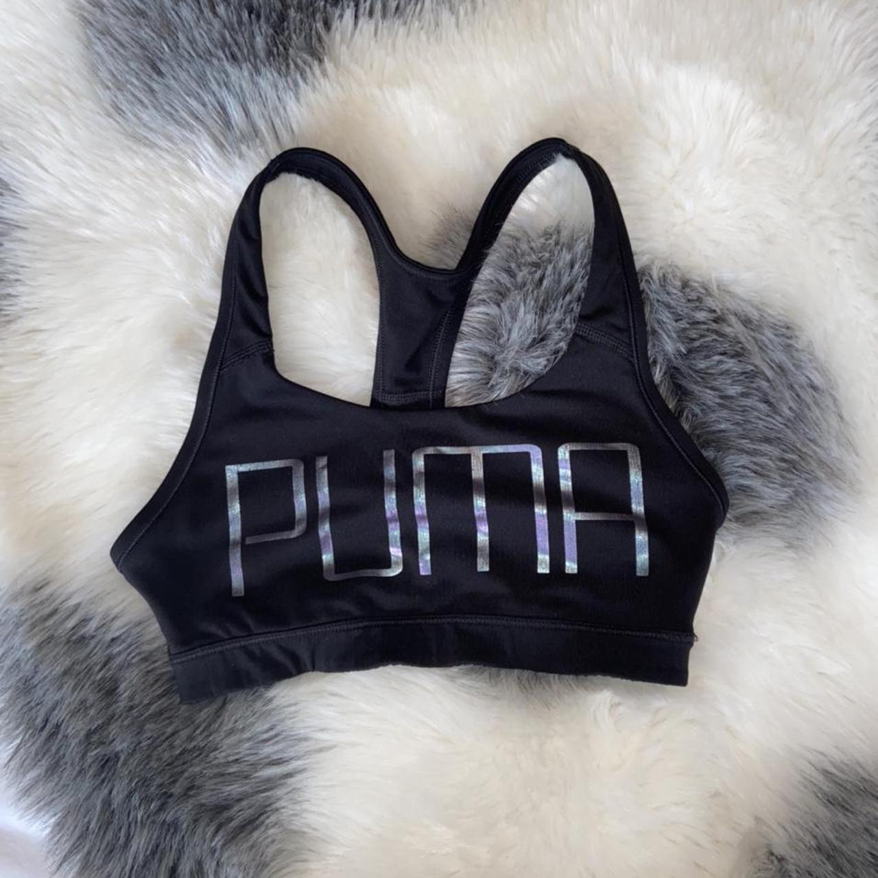 Black reflective Puma sports bra - Depop