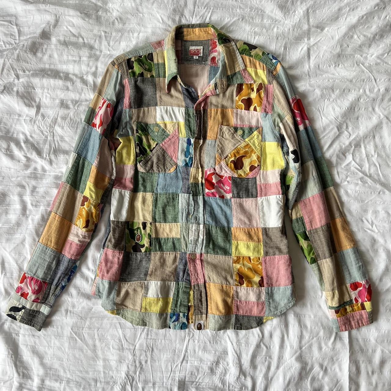 Used A Bathing Ape patch work shirt Size -... - Depop