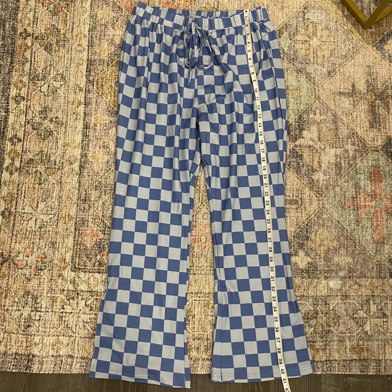 Blue Checkered Pants Soft blue checkered flare... - Depop