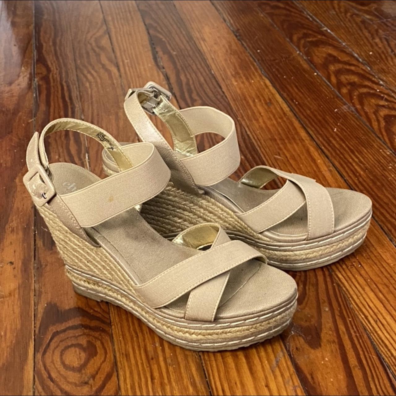 Beige / tan strappy espadrille wedges by charles... - Depop