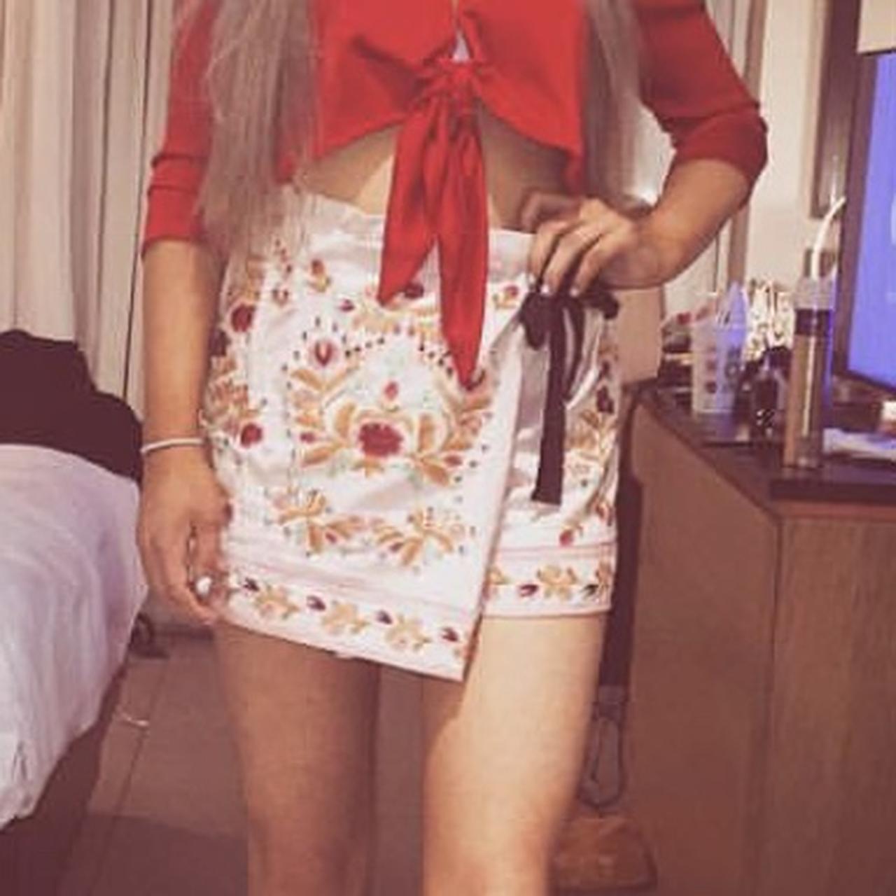 Baby pink tie front patterned skort. Worn twice... - Depop