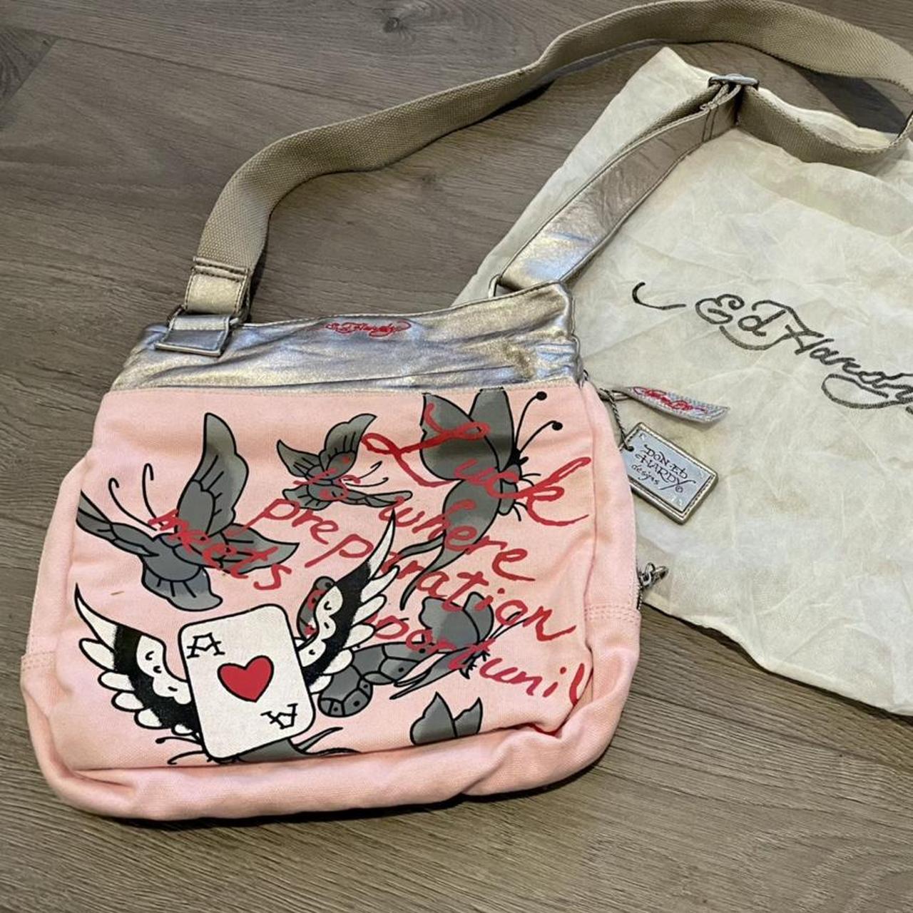 Ed Hardy Women's Pink and Silver Bag | Depop