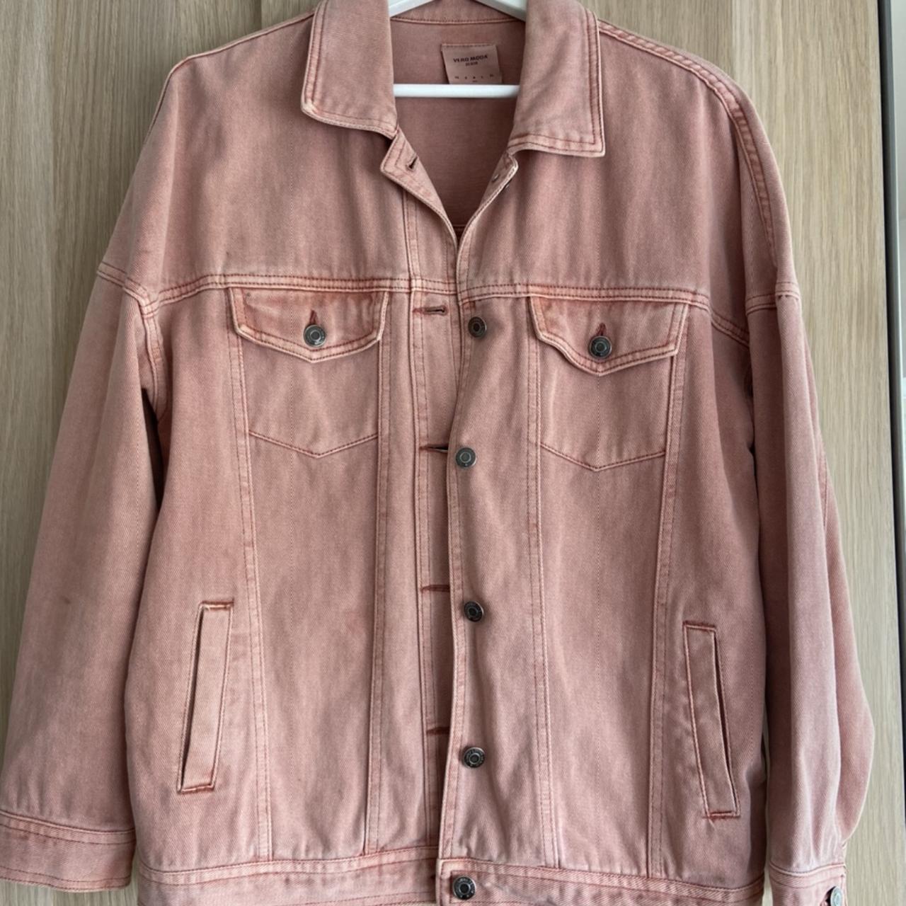 Vero moda pink denim jacket size M 8-12 depending... - Depop