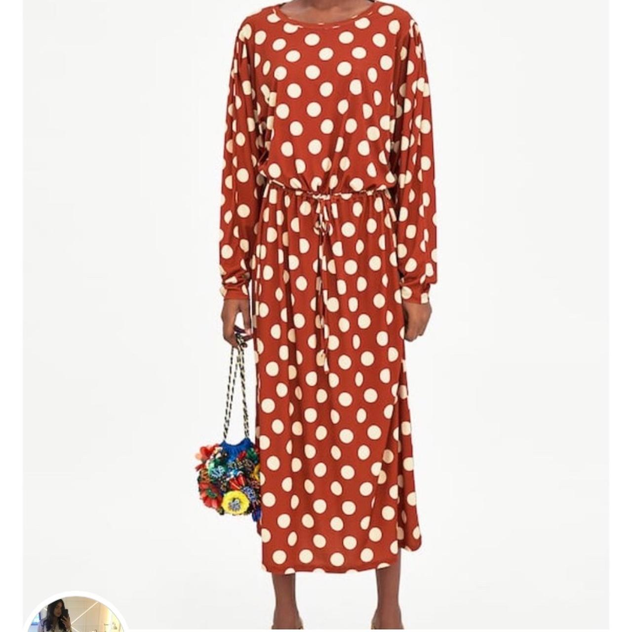 Zara polka dot / spotty midi dress in rust / orange.... - Depop