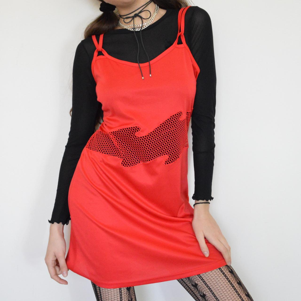 Red mini dress with mesh detail 🔥 Features: Fab... - Depop