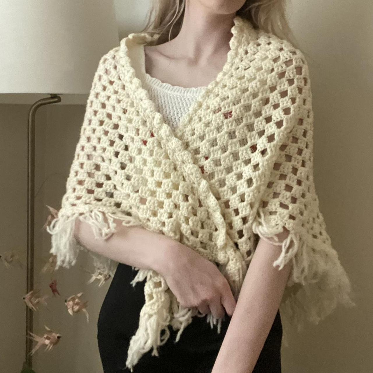 Vintage hand crocheted shawl Super pretty cream... - Depop
