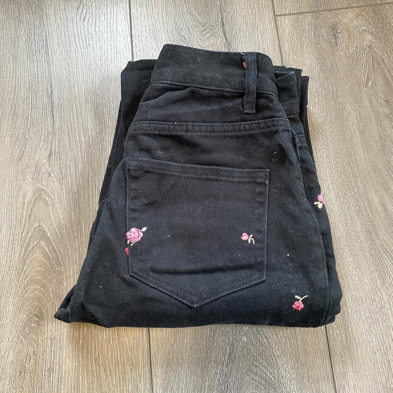 Pacsun rose jeans Black jeans with rose embroidery... - Depop