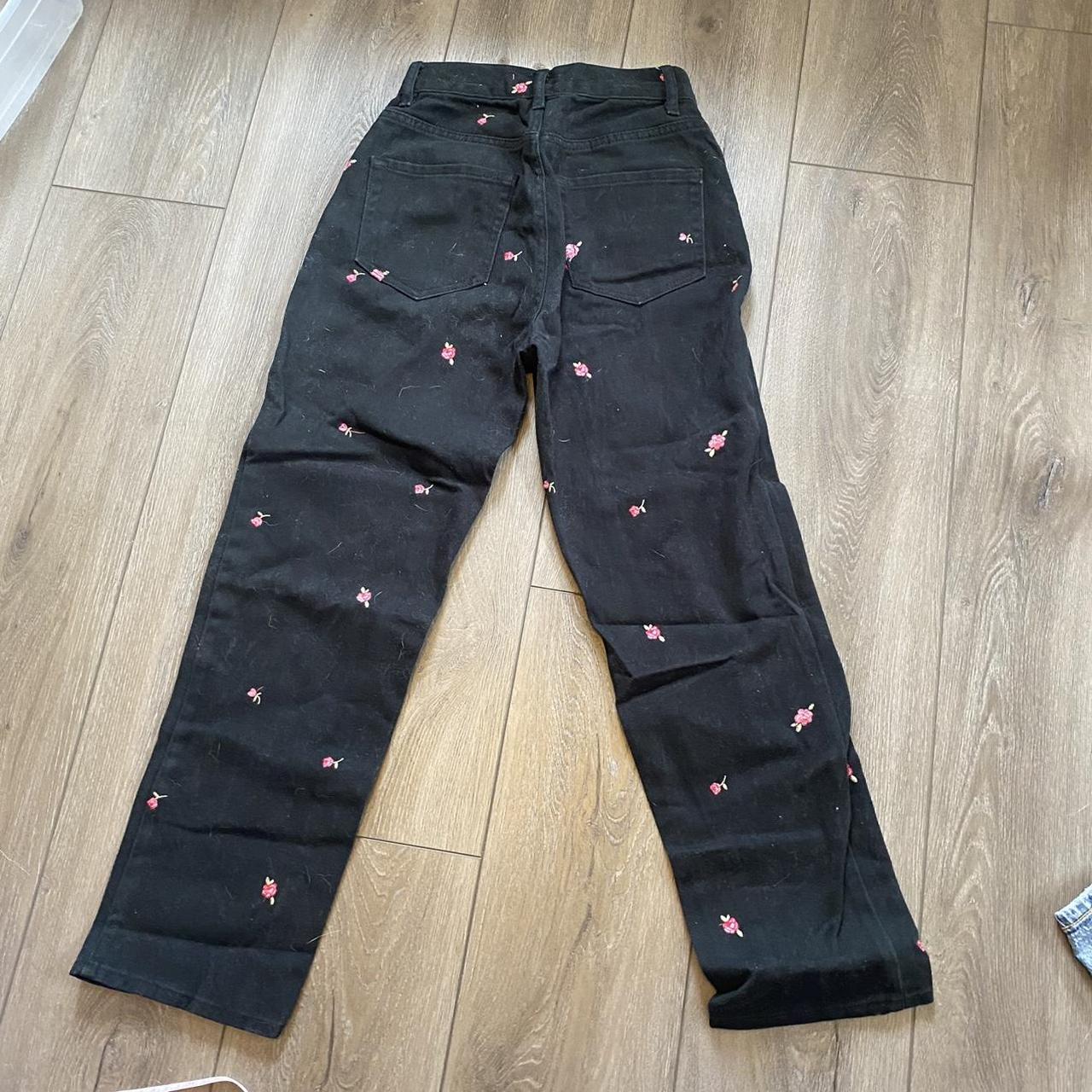 Pacsun rose jeans Black jeans with rose embroidery... - Depop