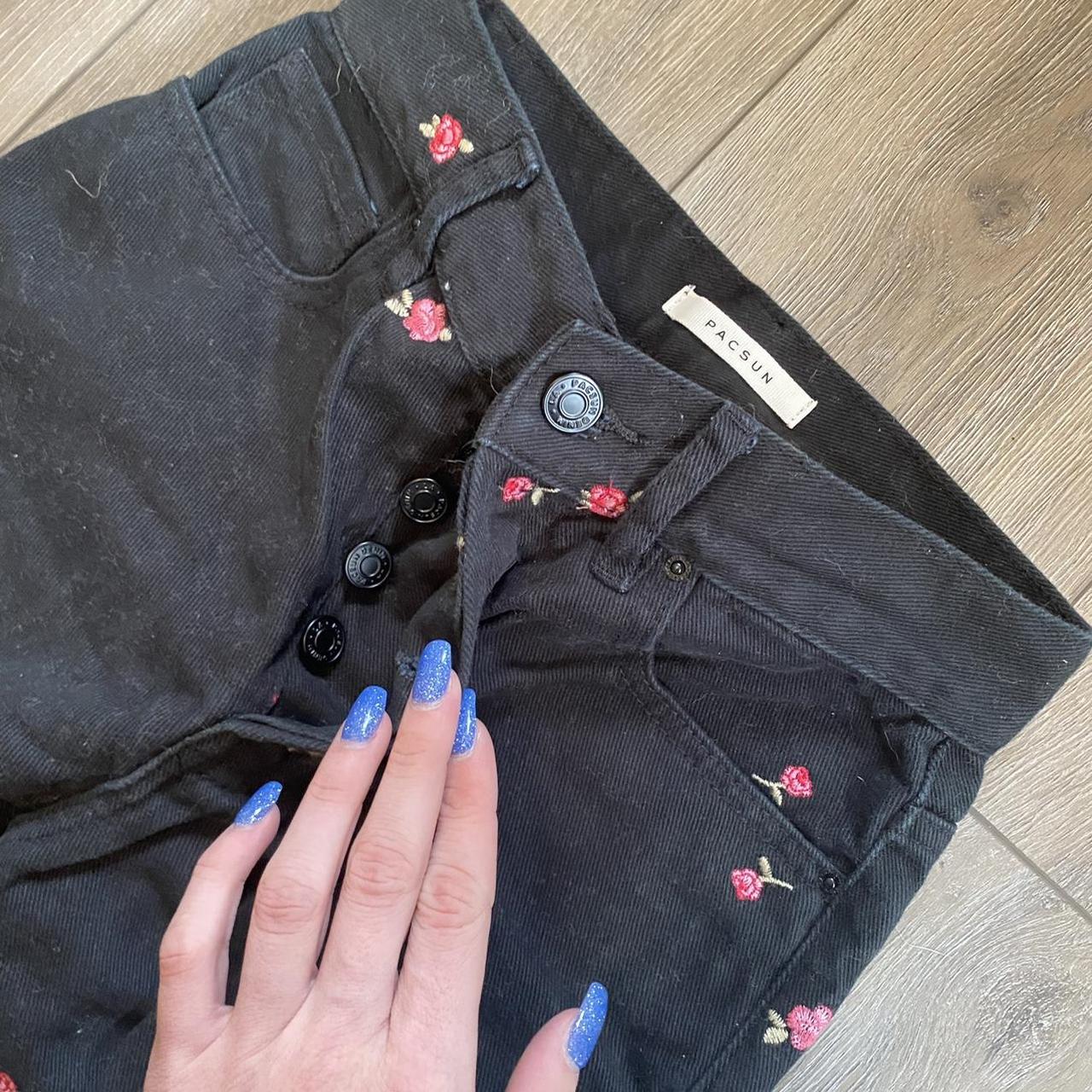 Pacsun rose jeans Black jeans with rose embroidery... - Depop