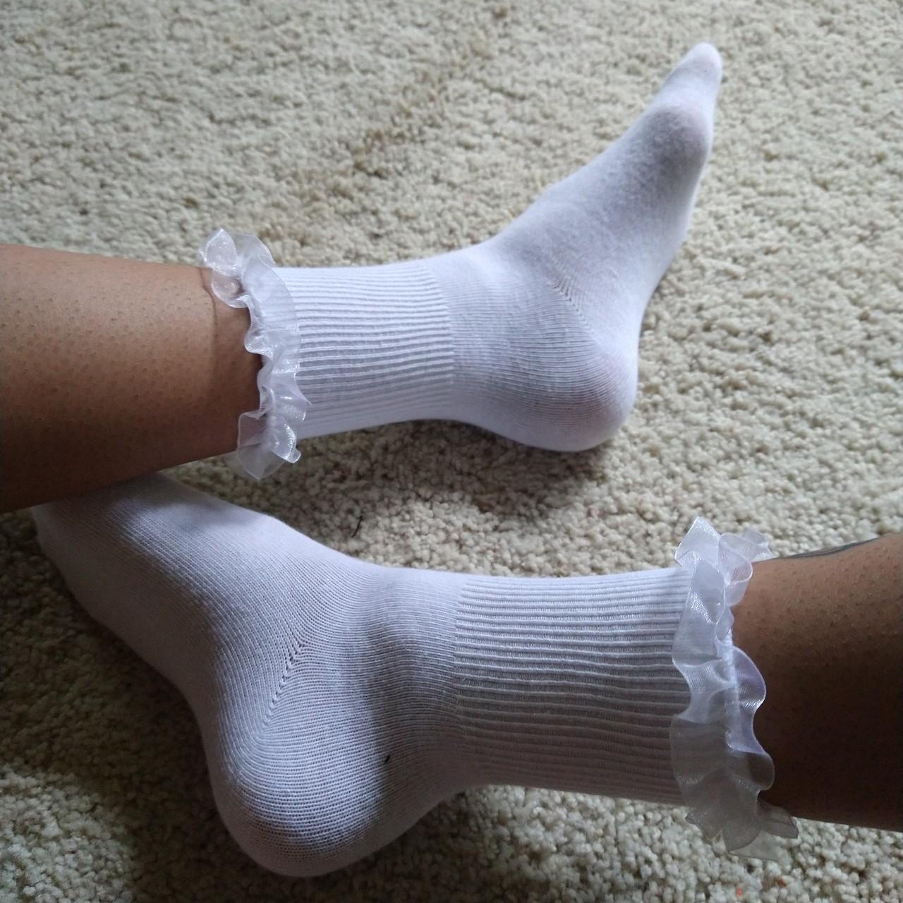 White lace trim ruffle socks So kawaii a cute... - Depop