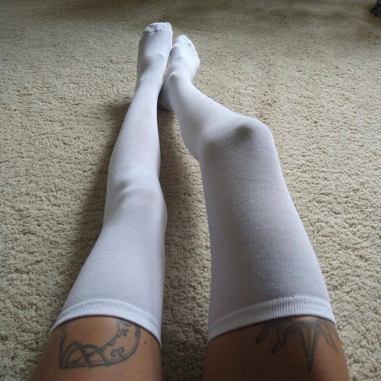 Plain white thigh high socks They go up high Or you... - Depop
