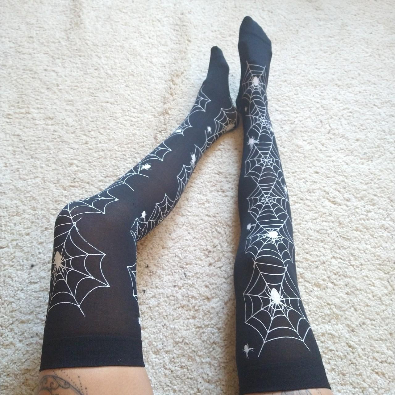 Spider web thigh high socks Slightly opaque Spiders... - Depop