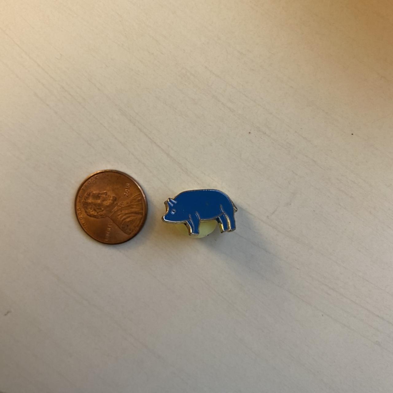 Vintage 70s blue pig lapel pin. San... - Depop