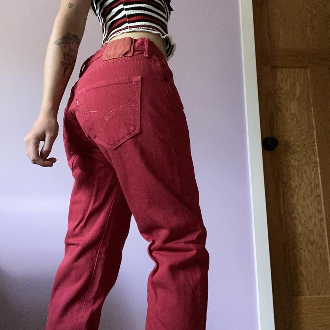 Red Levi Straight Low Rise Button-Up Jeans Size-... - Depop