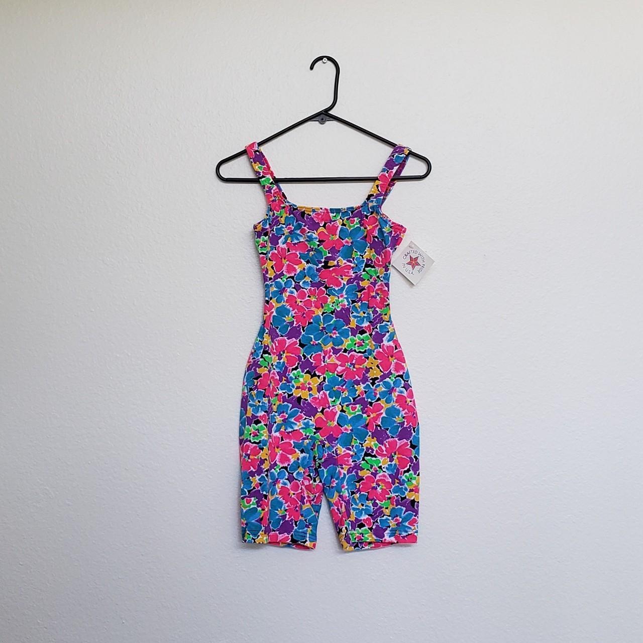 80s vintage neon floral leotard body suit 🤼🏻‍♀️ Very... - Depop