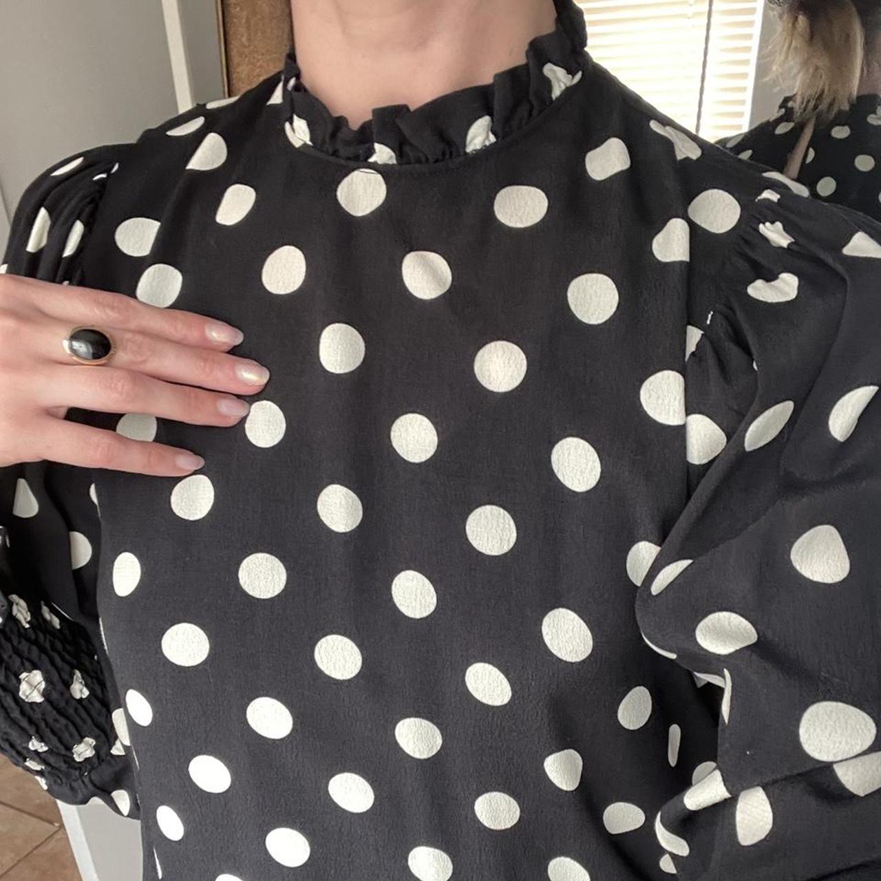 High neck Victorian style blouse with puff shoulders... - Depop