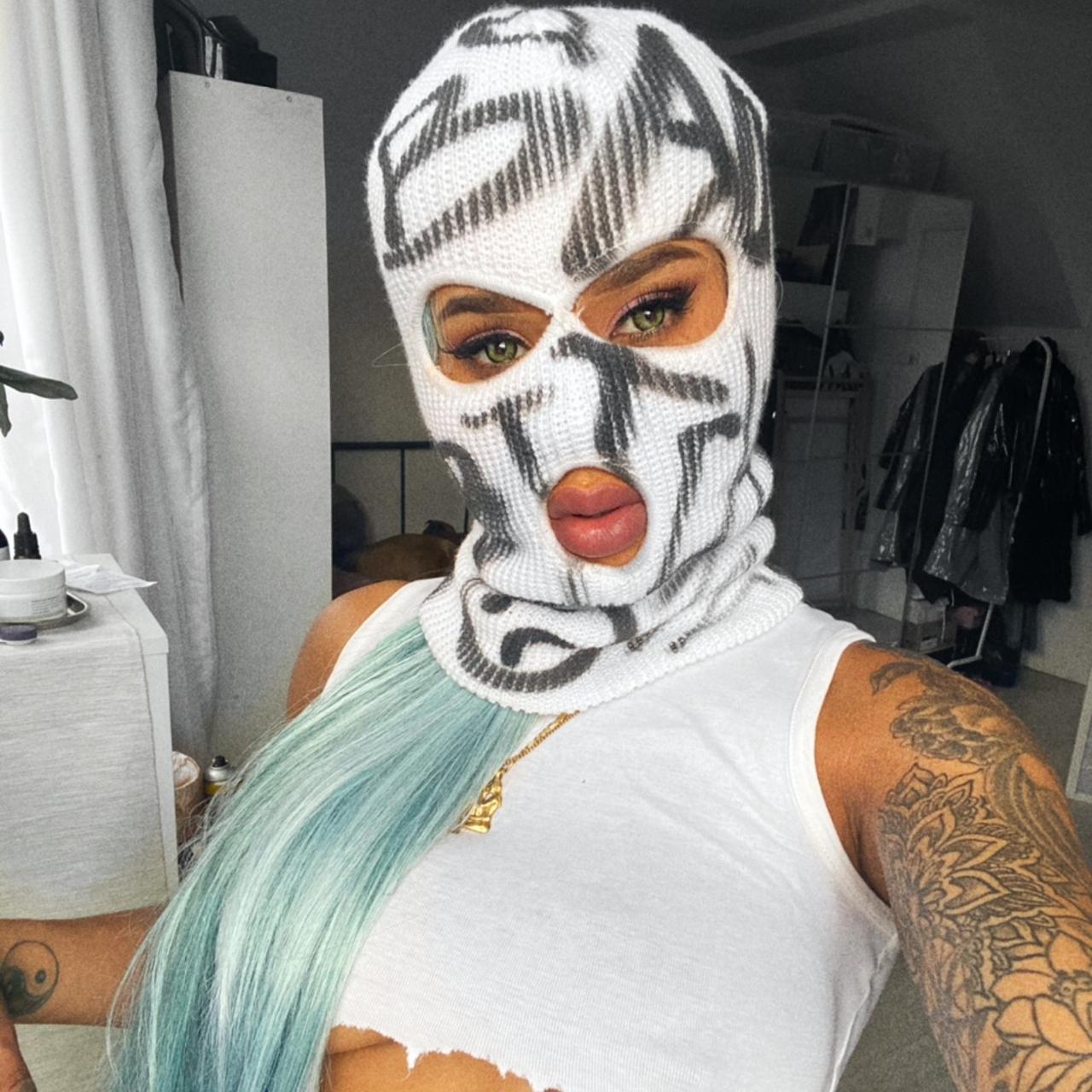 ‘Bad Bitch’ Balaclava 💙 hand painted / hand... - Depop