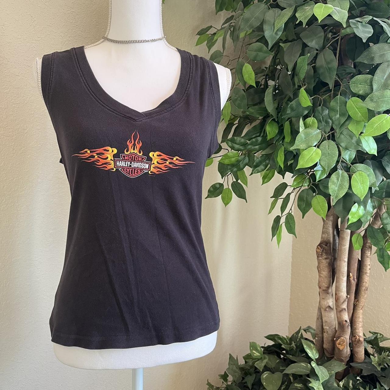 y2k harley davidson flames tank in black!!! the... - Depop