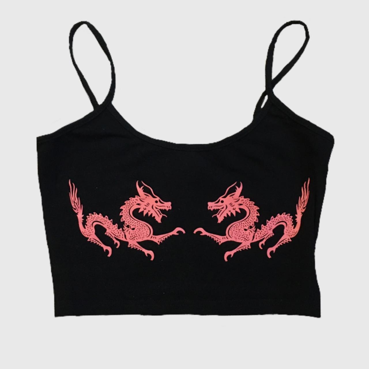 Black dragon print crop top 🐉 Size small (S) -... - Depop